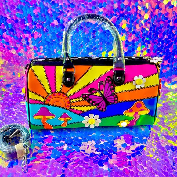 Dolls Kill | Bags | Trippy Hippie Sunny Rainbow Mushroom Mini Weekender ...